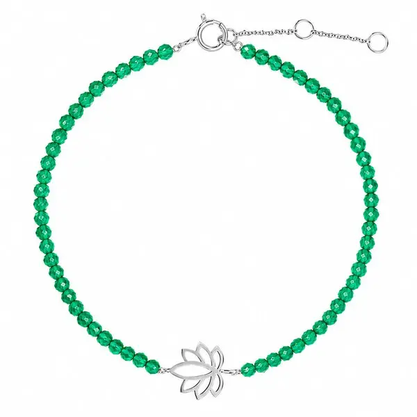 ZOHREH Green / Silver Lotus Flower Beaded Bracelet Sterling Silver - Green/silver