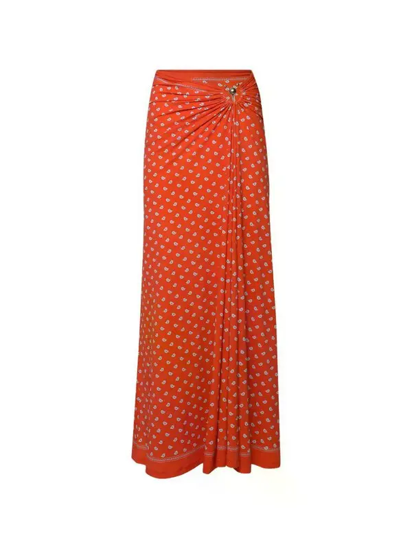 Christopher Esber Orbit Bandana-print Ruched Maxi Skirt - Orange