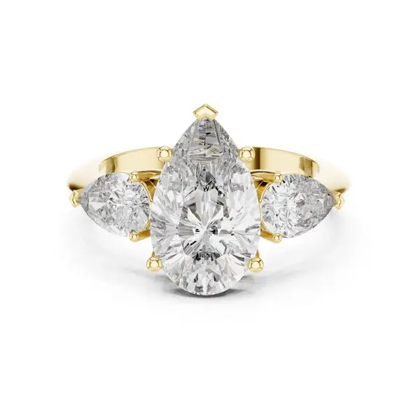 AYA FINE JEWELRY 4.00 Ct Pear Lab Grown Diamond Three Stone Engagement Ring In 10k Gold Pear Solitaire Bridal Ring Luxury Statement Ring - Yellow