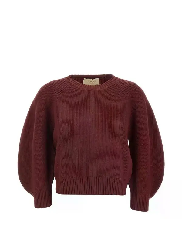 KAOS Ribbed-knit Balloon-sleeved Sweater - Red