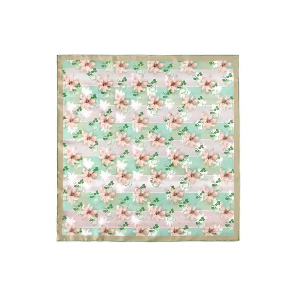 ASYII Neutrals Printed Tropical Floral Silk Twill Square - Green
