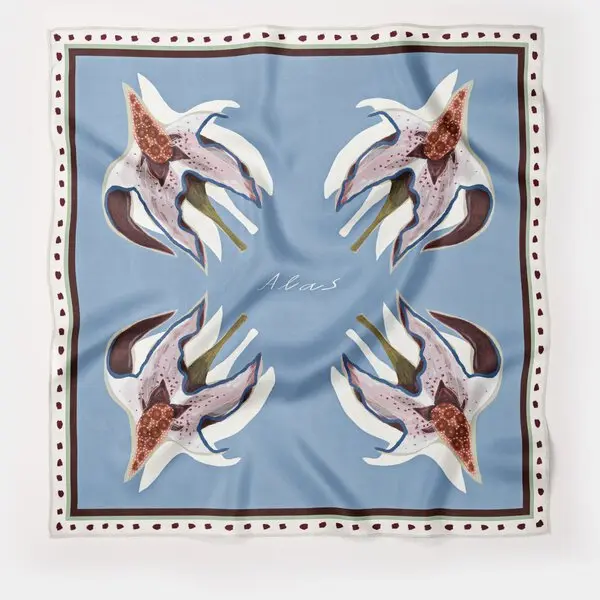 ALAS Neutrals Medium Silk Scarf Garden Of - Blue