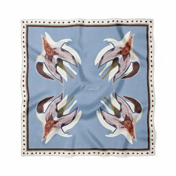 ALAS Neutrals Medium Silk Scarf Garden Of - Blue