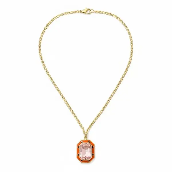 BY VIRGO Gemma Rosa Necklace With Crystal Stone And Enamel Details