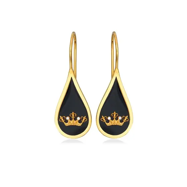 MYRTO KATRAMADOU JEWELLERY Black / Gold Queen Bee Crystal Hook Earrings - Black/gold