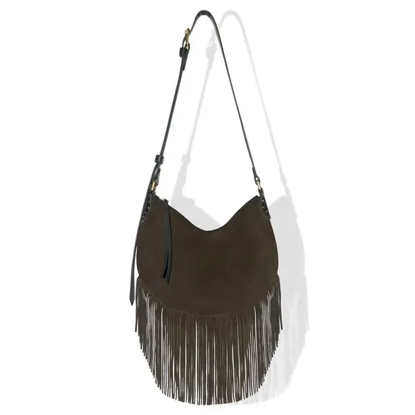 KIM FOLEY Brown / Black Suede Fringe Shoulder Bag– Chocolate - Brown/black