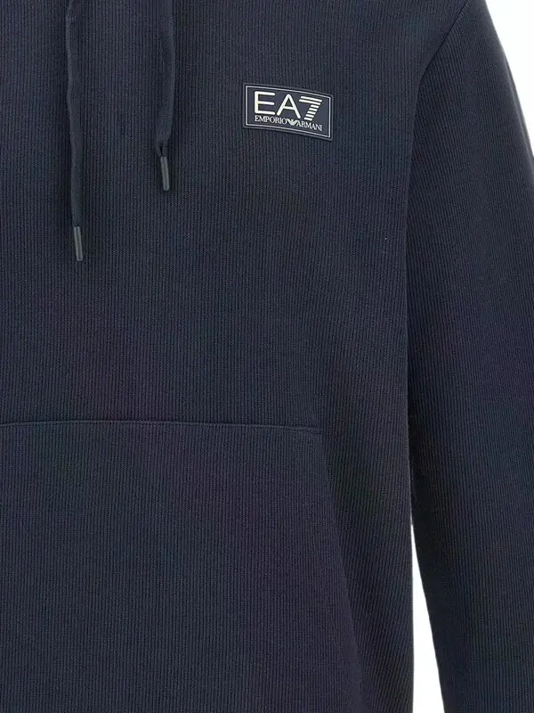 EA7 Logo-patch Ribbed Hoodie - Blue