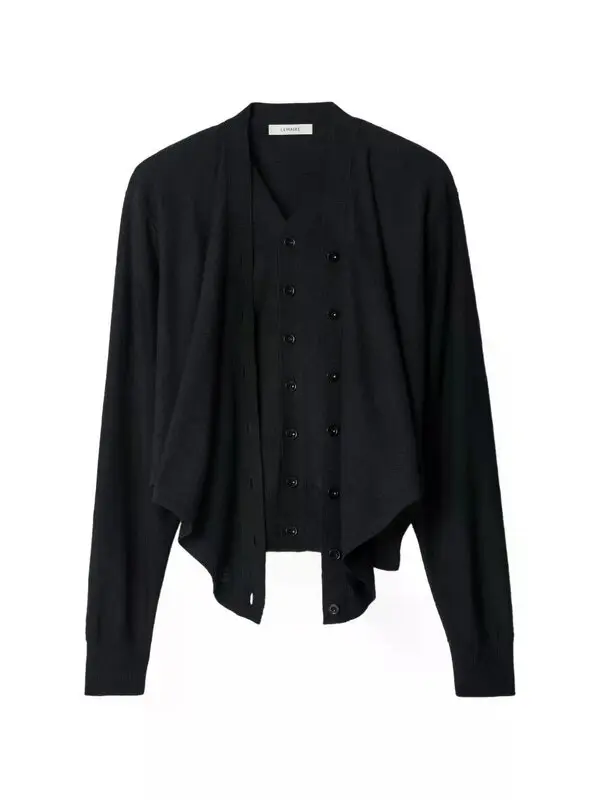 LEMAIRE Lemiare Merino Wool Blend Trompe-l’œil Cardigan - Black