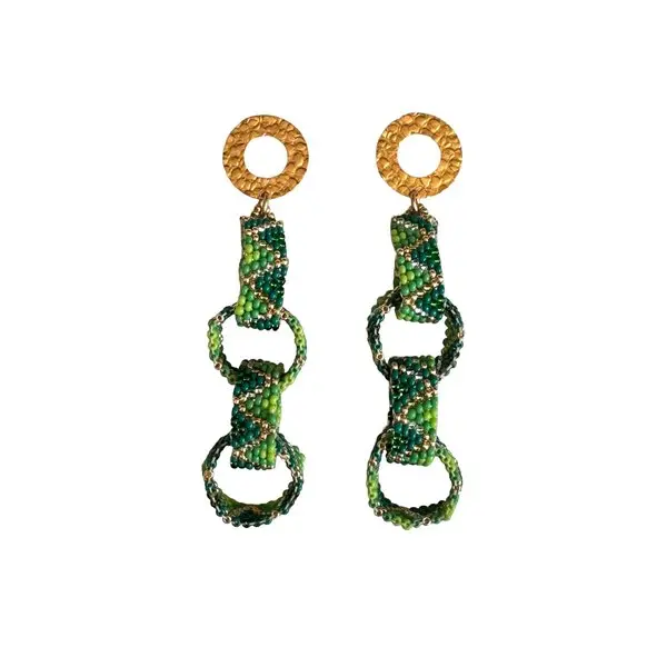 ILIANA ARRAZOLA Green / Gold / Silver Bold Chunky Link Earrings, Green