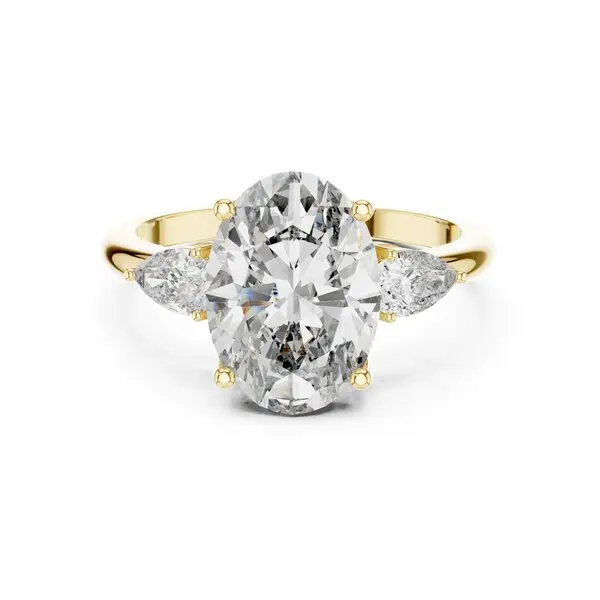 AYA FINE JEWELRY 3.10 Ctw Oval Lab Diamond Three Stone Engagement Ring In 14k Gold Pear Side Stone Solitaire Bridal Ring - Yellow