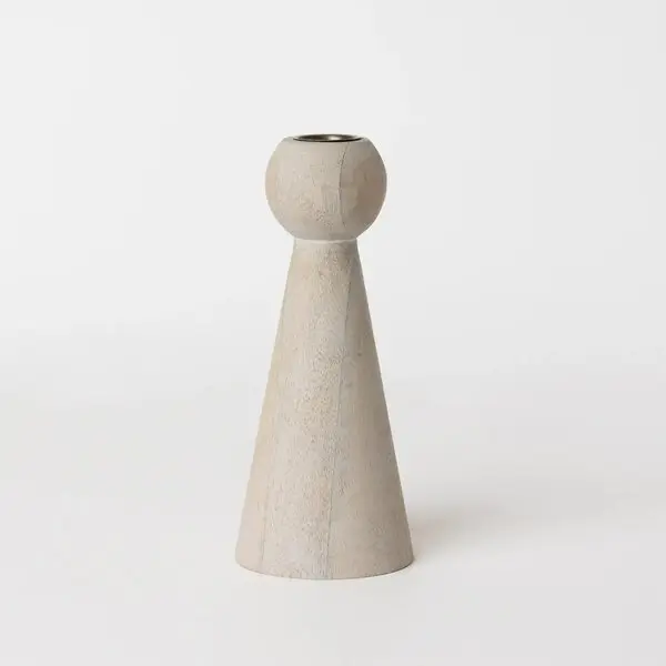 HOUSE OF REVELRY Neutrals Bleached Taper Wood Candle Holder - Orange