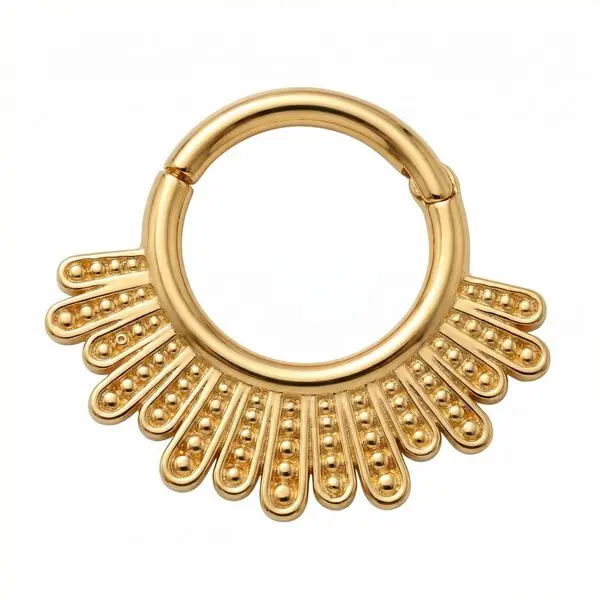 Zahav Jewelry 14k Solid Sunburst Clicker Hoop - Gold