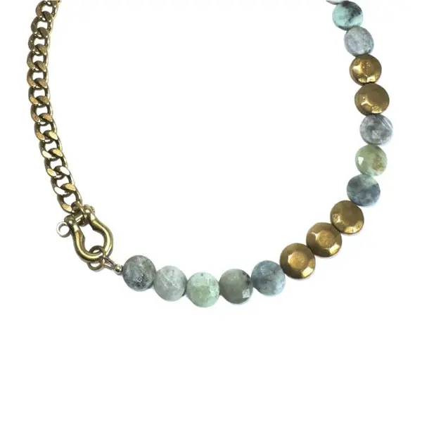 Rachel Nathan Blue / Gold / Neutrals Shackle Single: Hackmanite Necklace