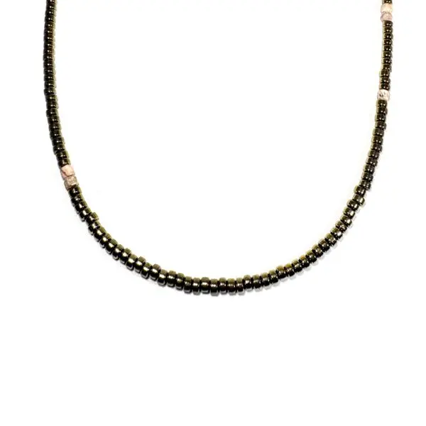 Rachel Nathan Mini Beaded Pyrite & Rhodochrosite Necklace - Gold