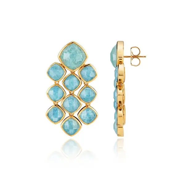 LULU B LONDON Aquamarine Chandelier Gemstone Earrings In Gold - Blue