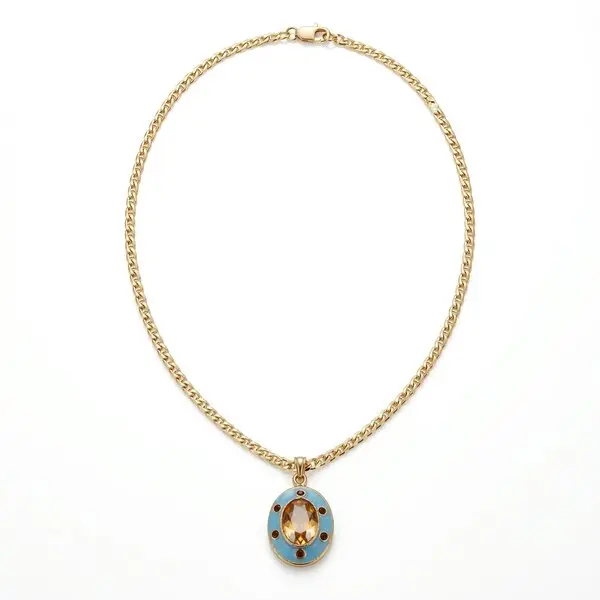 BY VIRGO Gemma Blu Enamel Oval Pendant Necklace