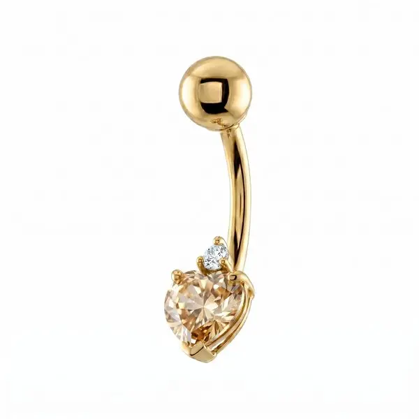 Zahav Jewelry 10k Solid Heart Shaped Champagne Cz Belly Ring - Gold
