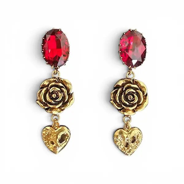 VSTYLE Ruby Rose Heart Earrings