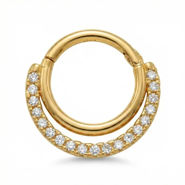 Zahav Jewelry 14k Yellow Pavé Cubic Zirconia Clicker Hoop - Gold