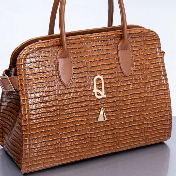 VAZAF Q Bag Tote With Top Handle And Signature Hardware - Brown