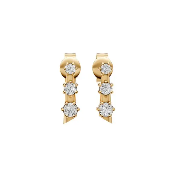 AYA FINE JEWELRY Three Stone Round Lab Diamond Drop Earrings 14k Gold - Yellow