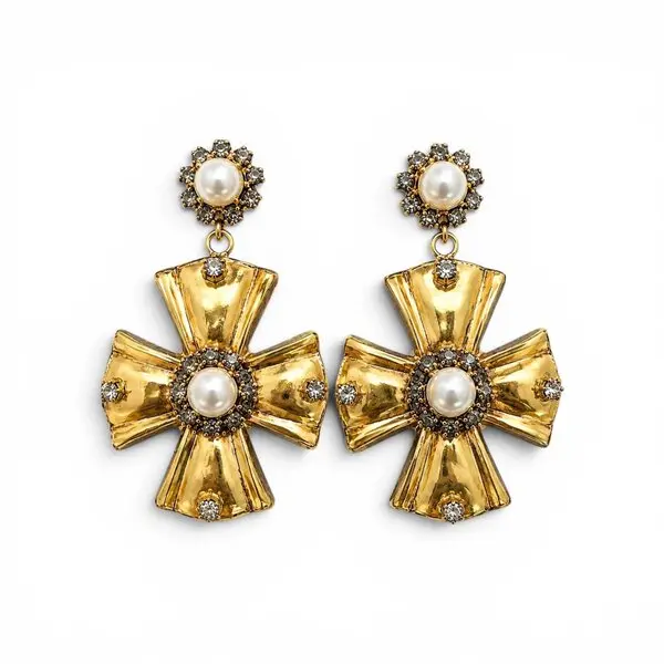 VSTYLE Baroque Pearl Cross Earrings