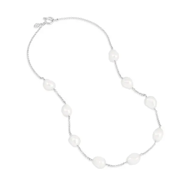 DOWER & HALL White Baroque Luna Pearl Chain Necklace In Vermeil - Silver