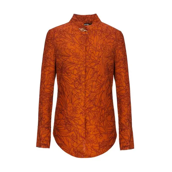 SMART AND JOY Linear Flower Print Blouse - Brown
