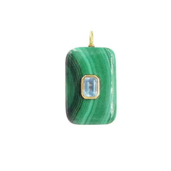 KAMARIA Malachite Gemstone Pendant With Topaz Large Rectangle - Green