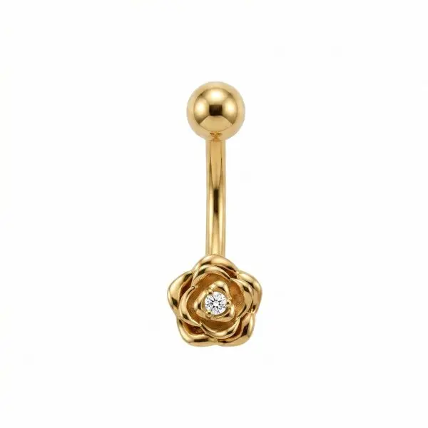 Zahav Jewelry 10k Solid Cz Flower Shaped Belly Ring