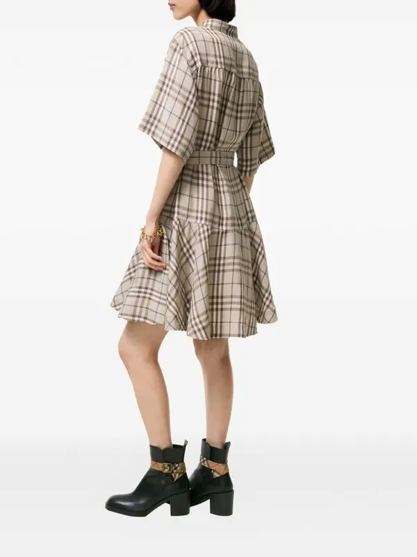 Burberry Checked Linen Blend Short Dress With Belt