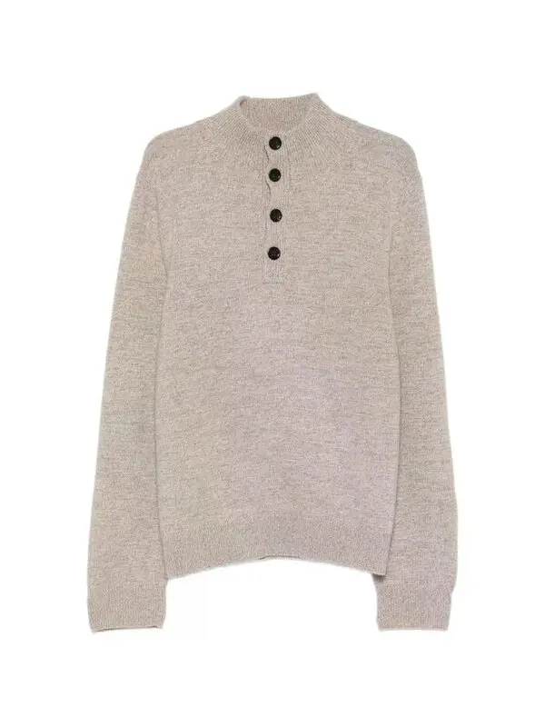 Eric Bompard Beige High Neck Button Detailed Long Sleeve Sweater