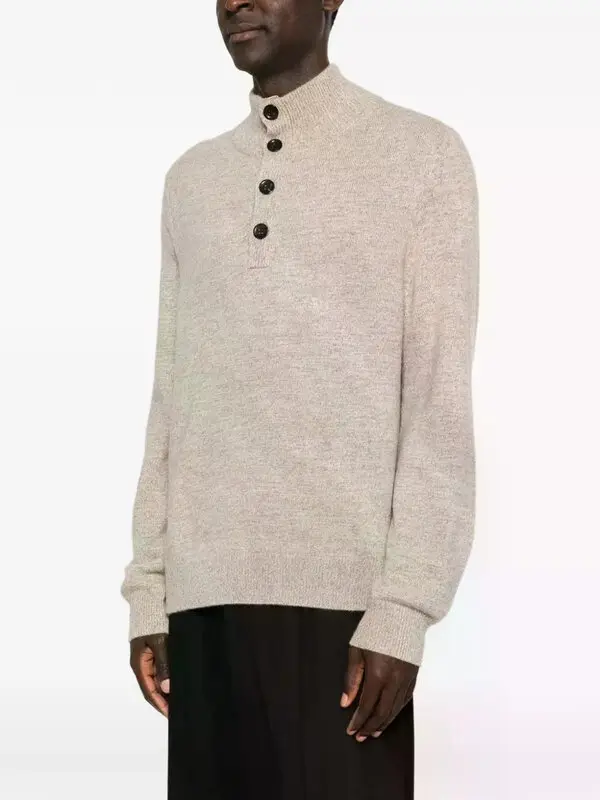 Eric Bompard Beige High Neck Button Detailed Long Sleeve Sweater