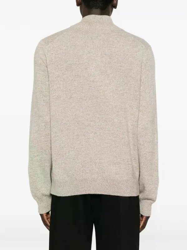 Eric Bompard Beige High Neck Button Detailed Long Sleeve Sweater