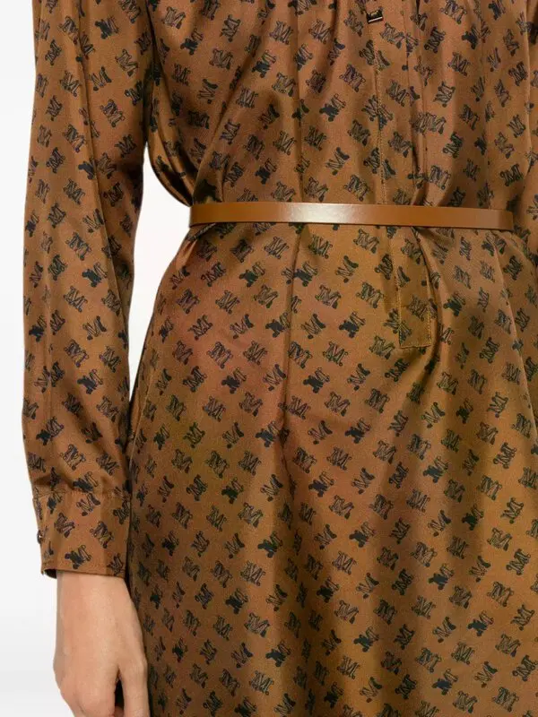Max Mara Logo-print Belted Midi Dress - Brown