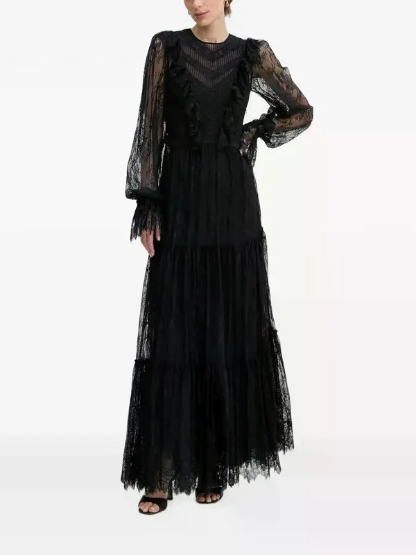 Luisa Spagnoli Floral Lace Maxi Dress With Puff Sleeves