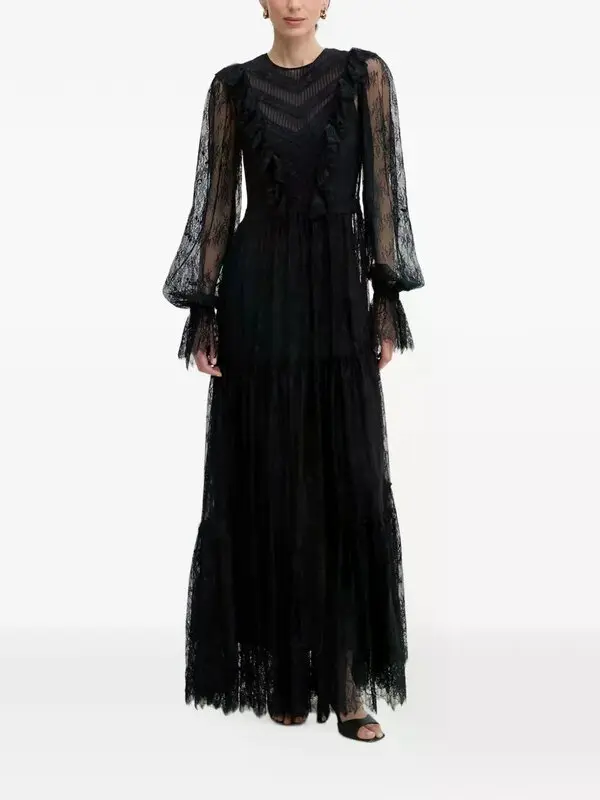 Luisa Spagnoli Floral Lace Maxi Dress With Puff Sleeves