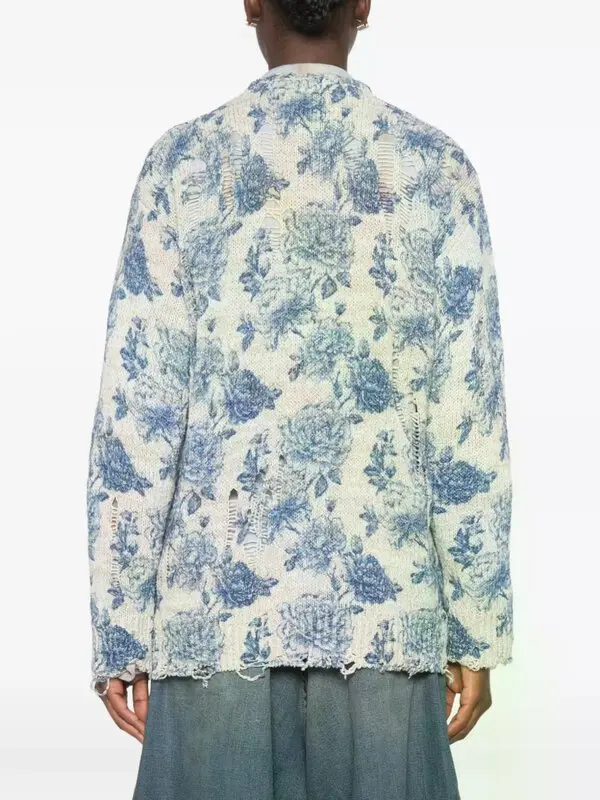R13 Floral-print Distressed Cardigan