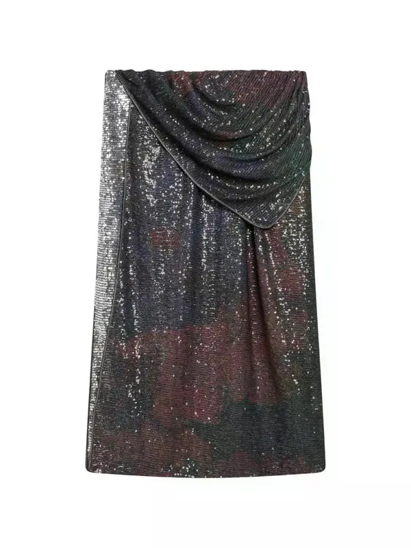 MAISON MARGIELA Printed Paillettes Draped Maxi Skirt