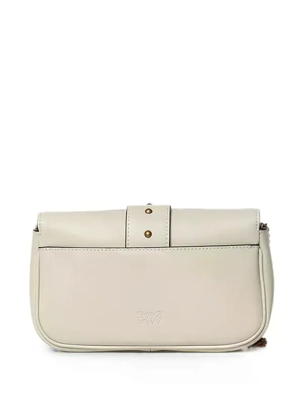 Pinko Love Bag Pocket Small Leather Shoulder Bag With Jewel Buckle - Neutrals
