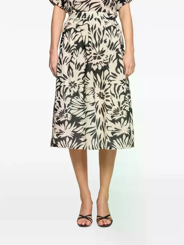 VERA MONT Floral Print Pleated Midi Skirt
