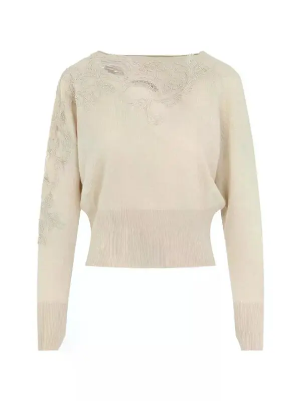 Ermanno Scervino Lace-embellished Cashmere Sweater - Neutrals