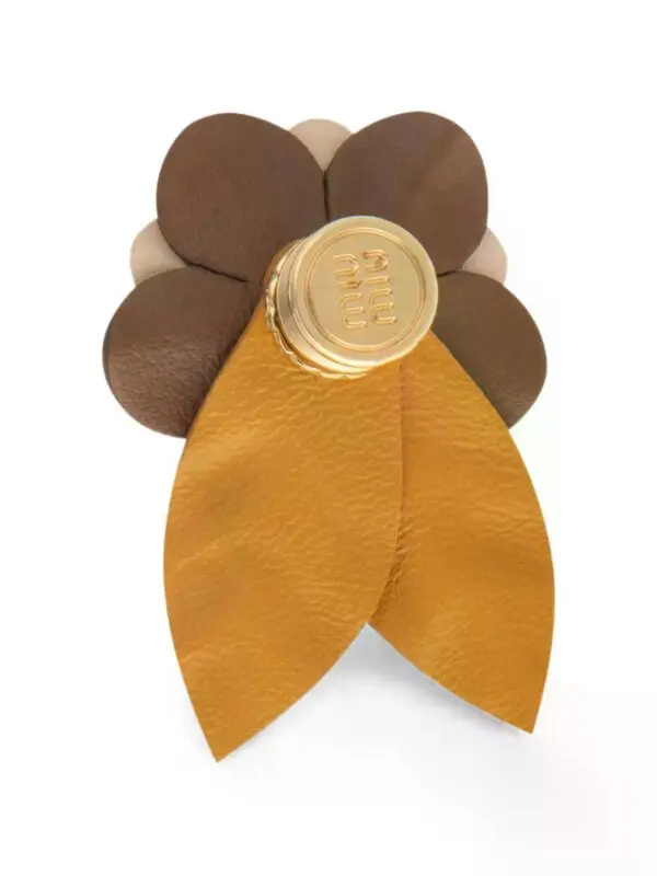 Miu Miu Floral Motif Leather Bag Charm - Brown