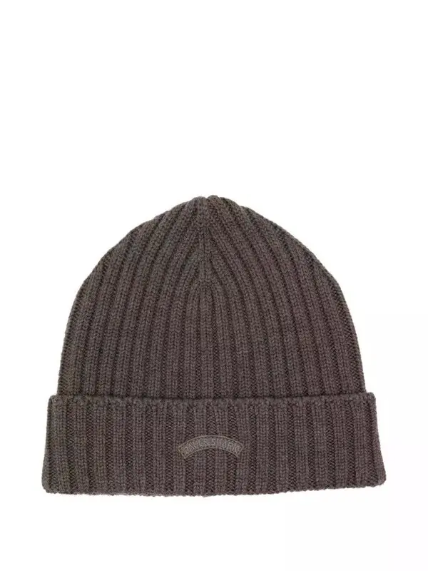 Paul & Shark Ribbed Knit Logo Patch Beanie - Brown