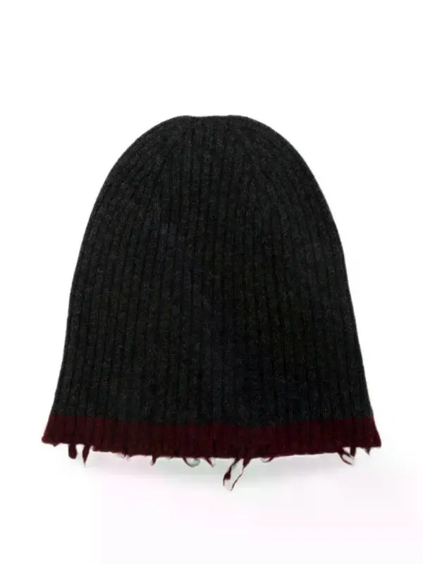 UMA WANG Ribbed Knit Frayed Beanie Hat - Grey