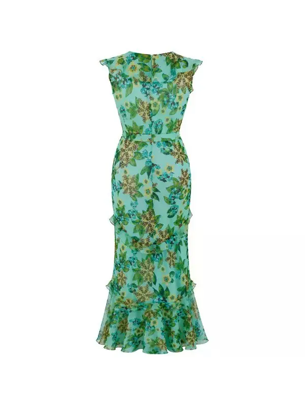 Saloni Rita Floral-print Ruffled Dress - Green