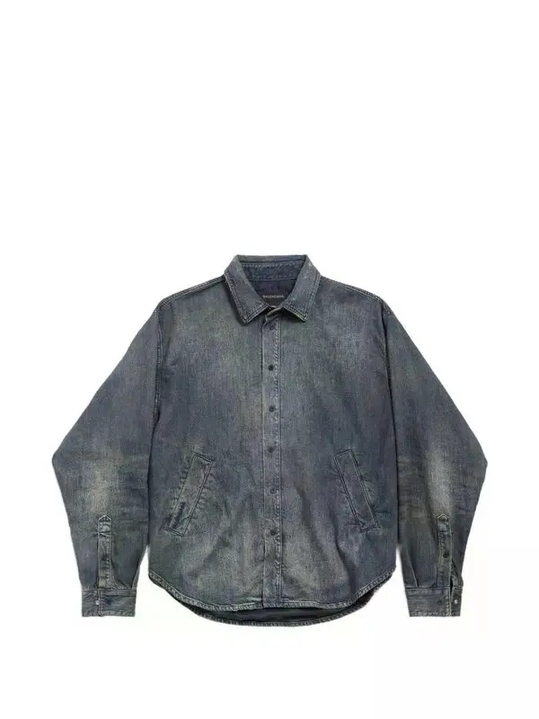 Balenciaga Logo-embroidered Button Shirt Jacket - Blue