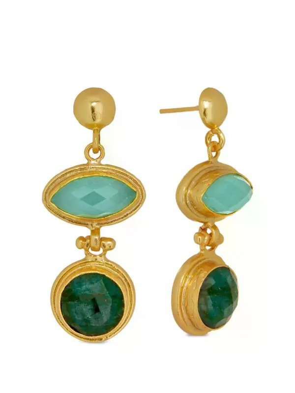 OTTOMAN HANDS Melis Aqua Emerald Drop Earrings - Gold