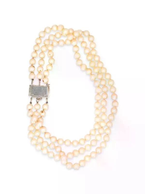 Vintage Three-strand Faux Pearl Necklace With Crystal Embellishment