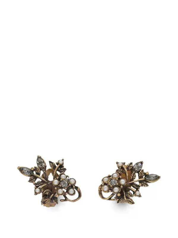 Vintage Floral Faux-pearl Clip-on Earrings - Gold